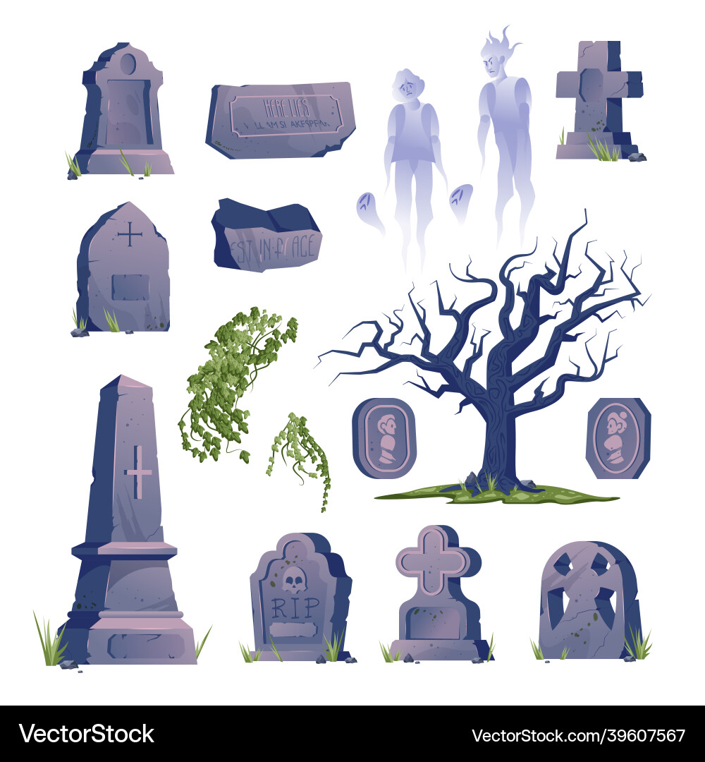 Cemetery gravestone old icon set Royalty Free Vector Image
