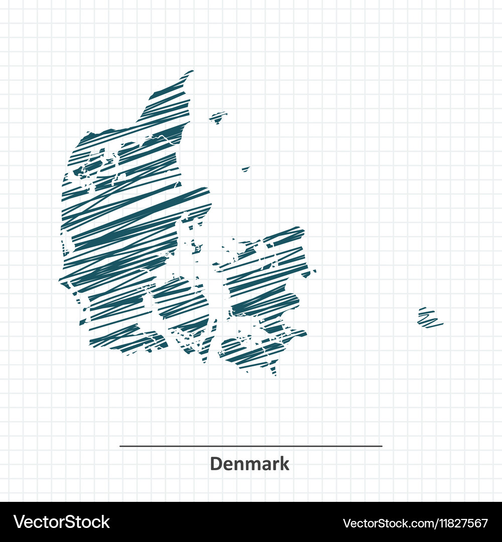 Doodle sketch of denmark map Royalty Free Vector Image