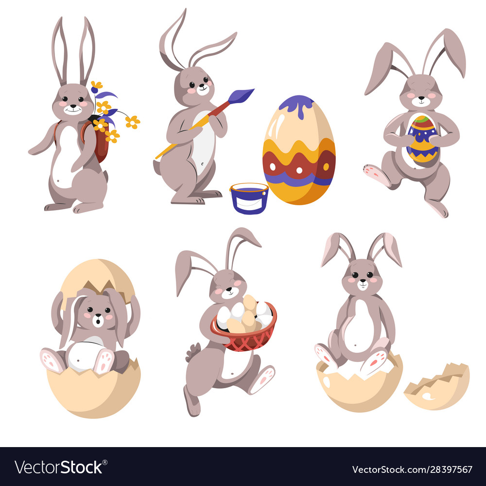 Easter bunny or rabbit with eggs and flowers Vector Image