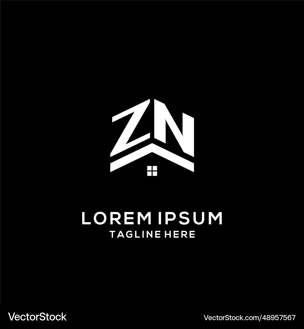 Initial zn logo with abstract home roof simple Vector Image