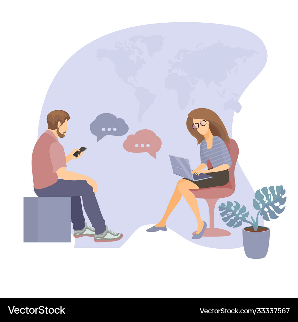 Men and women using laptop smartphone chatting Vector Image