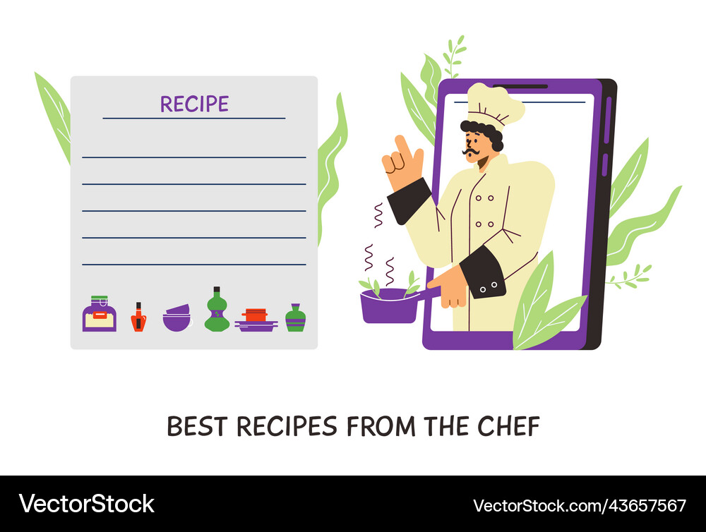 Recipe page design with chef cook character flat Vector Image