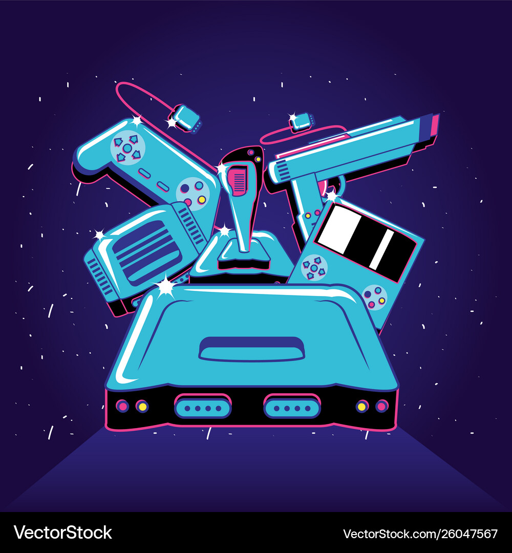 Video game console retro style with icons Vector Image