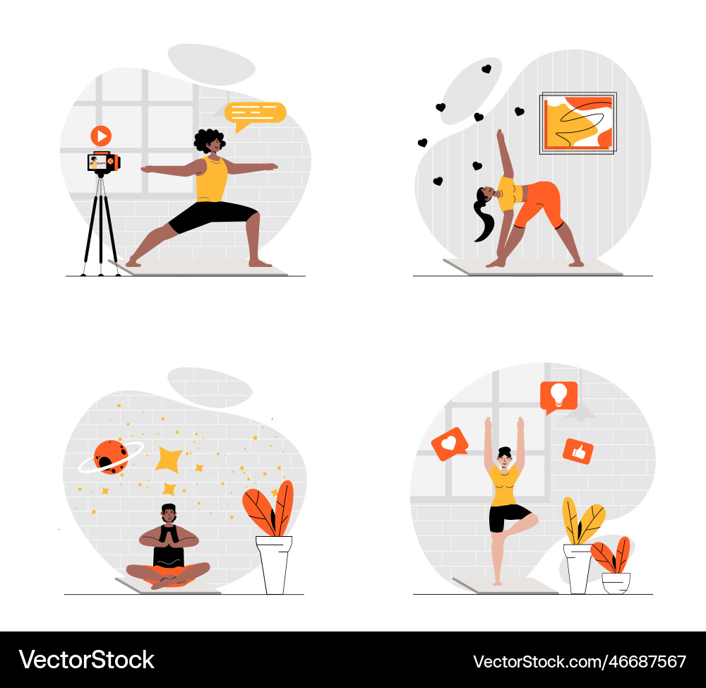 Yoga asanas concept with character set Royalty Free Vector