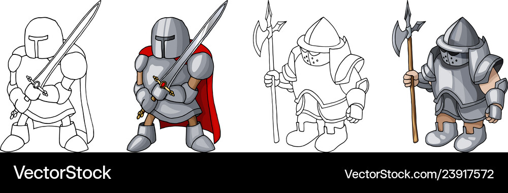 Cartoon medieval confident armed knights isolated Vector Image