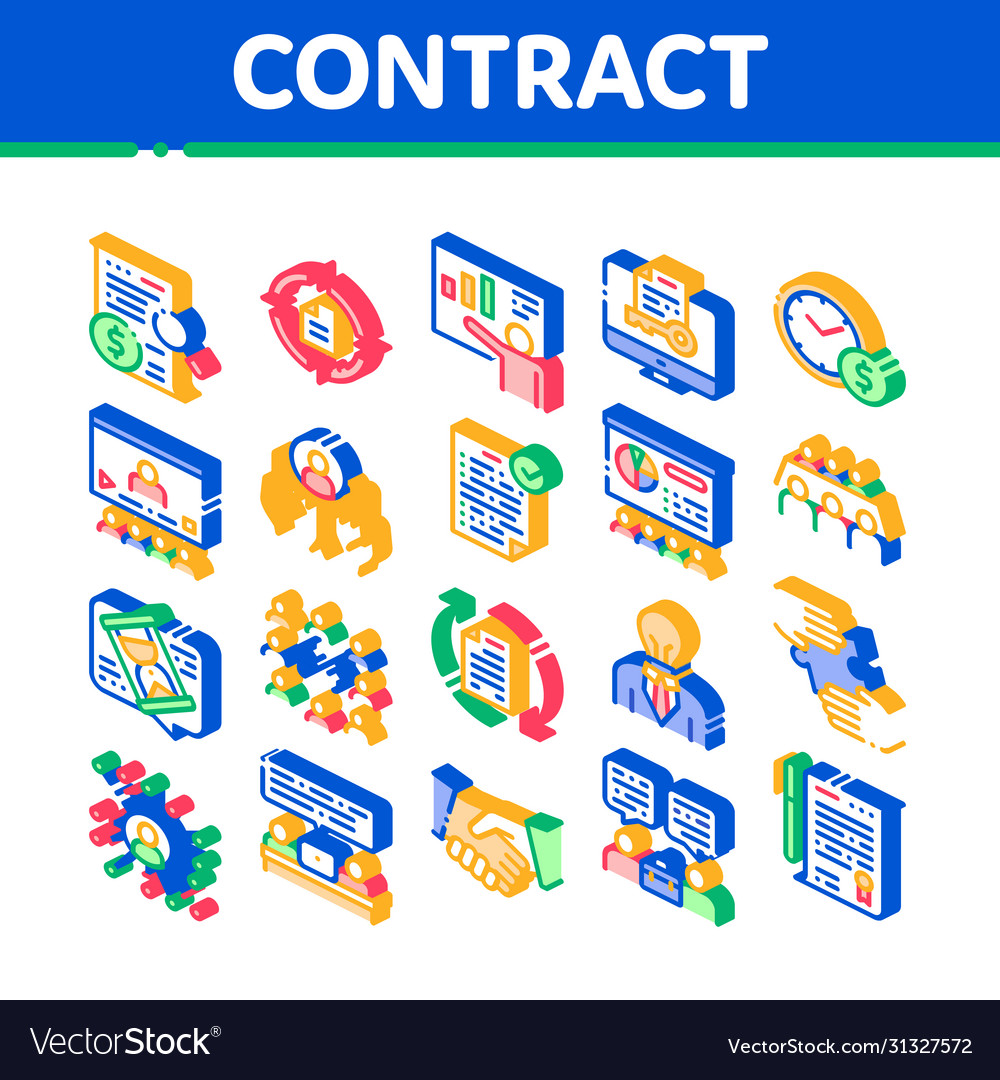 Contract isometric elements icons set Royalty Free Vector