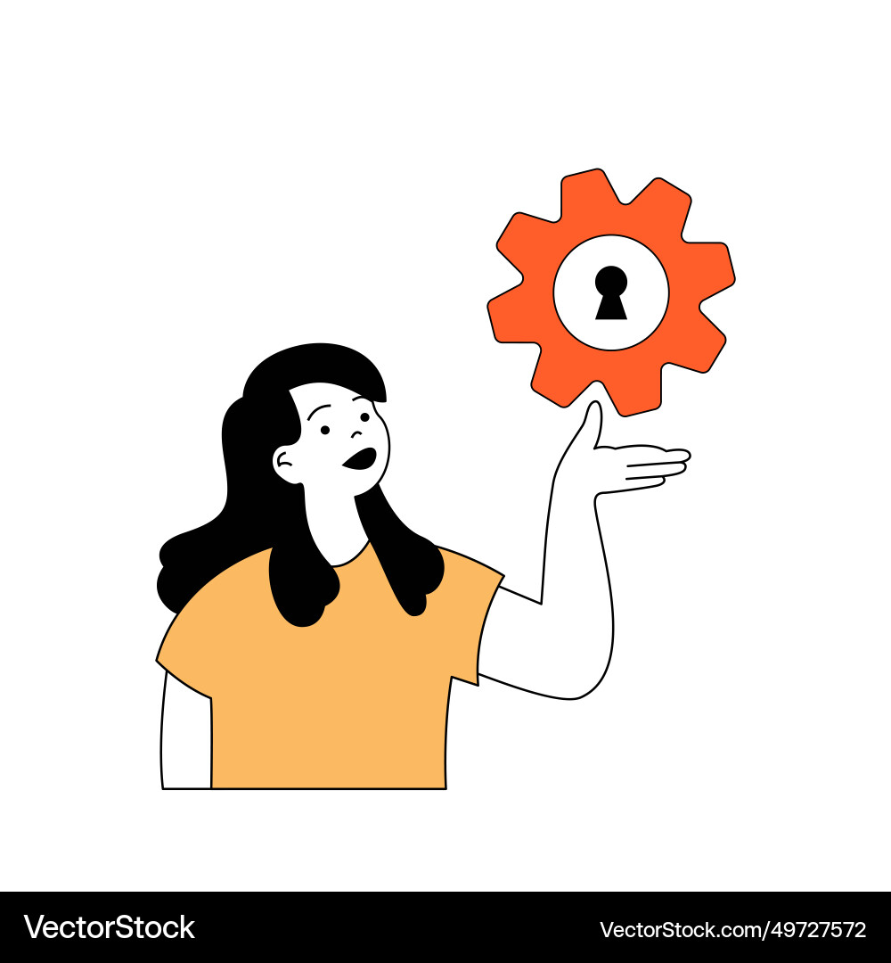 Cyber security concept with cartoon people in flat