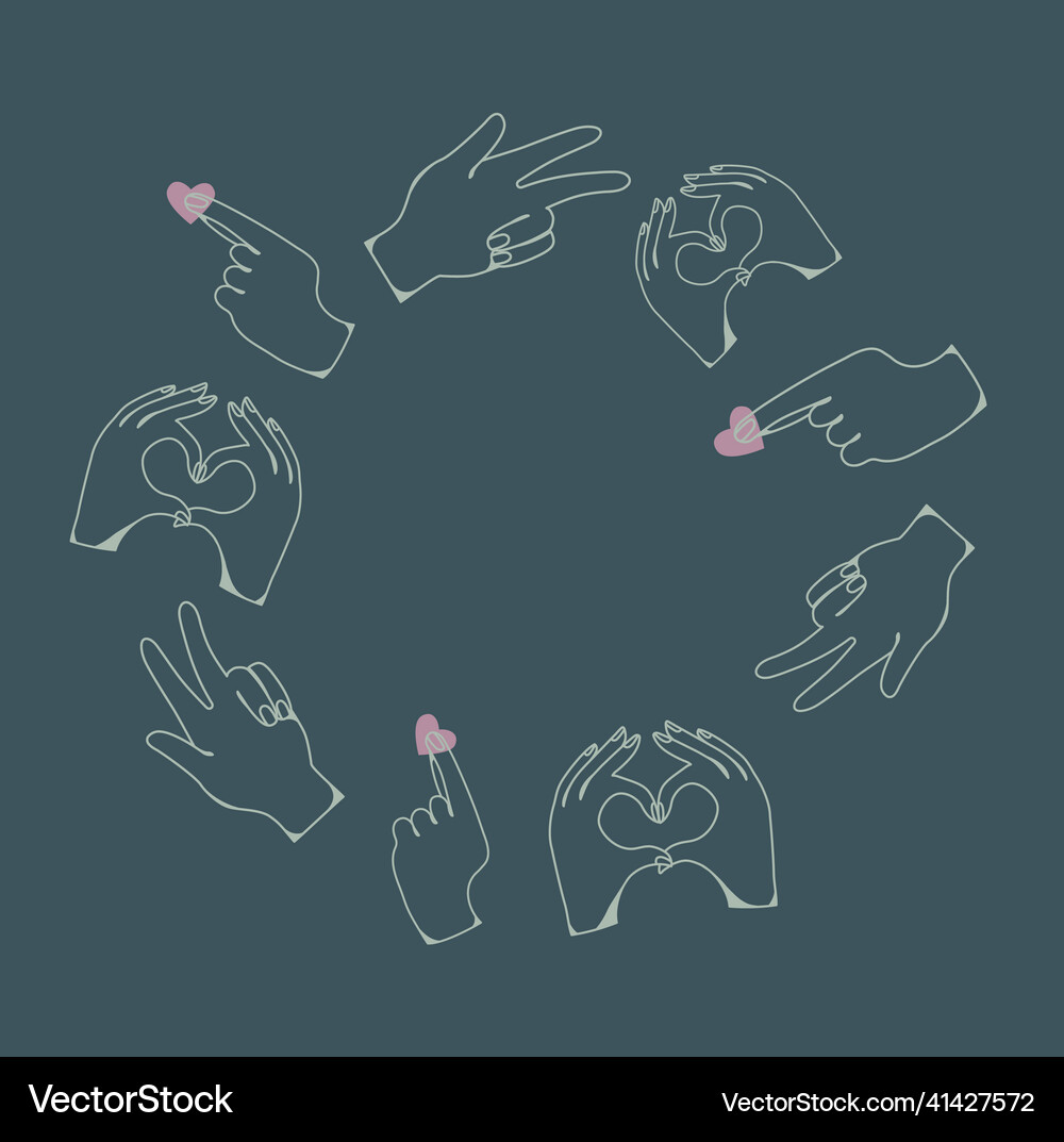 Frame of hands in different poses gestures white Vector Image