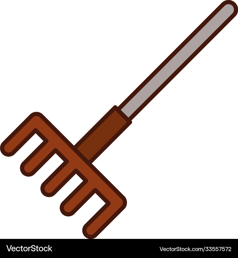 Gardening rake tool line and fill icon Royalty Free Vector