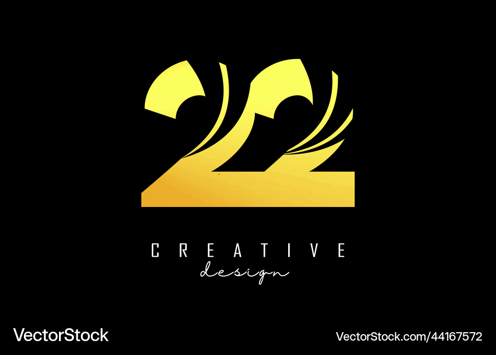 Golden creative number 22 2 logo with leading Vector Image