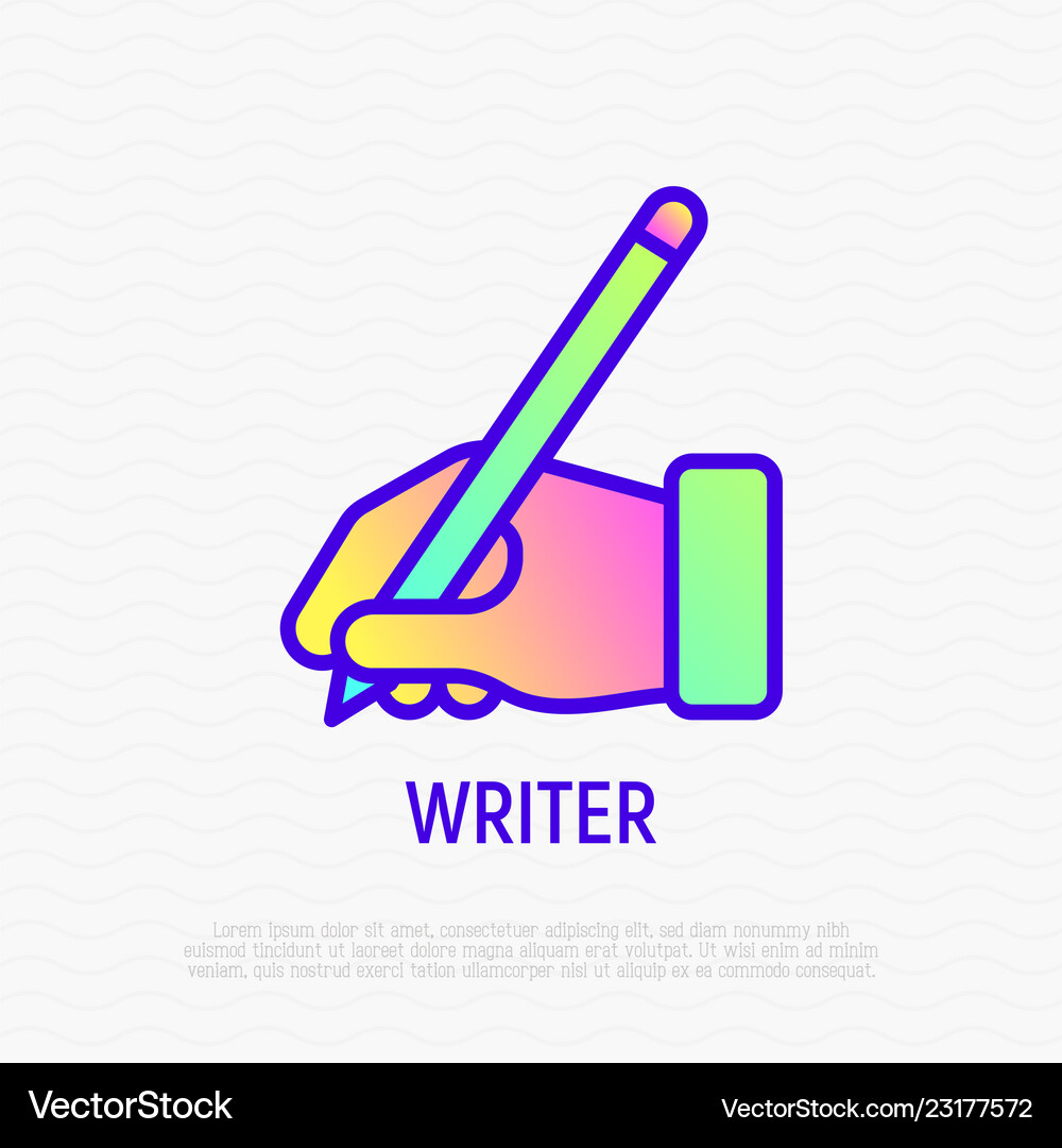 Hand with pen thin line icon writer sign Vector Image