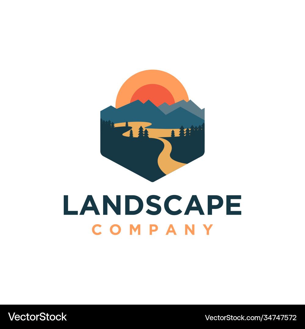Mountain and river landscape adventure logo Vector Image