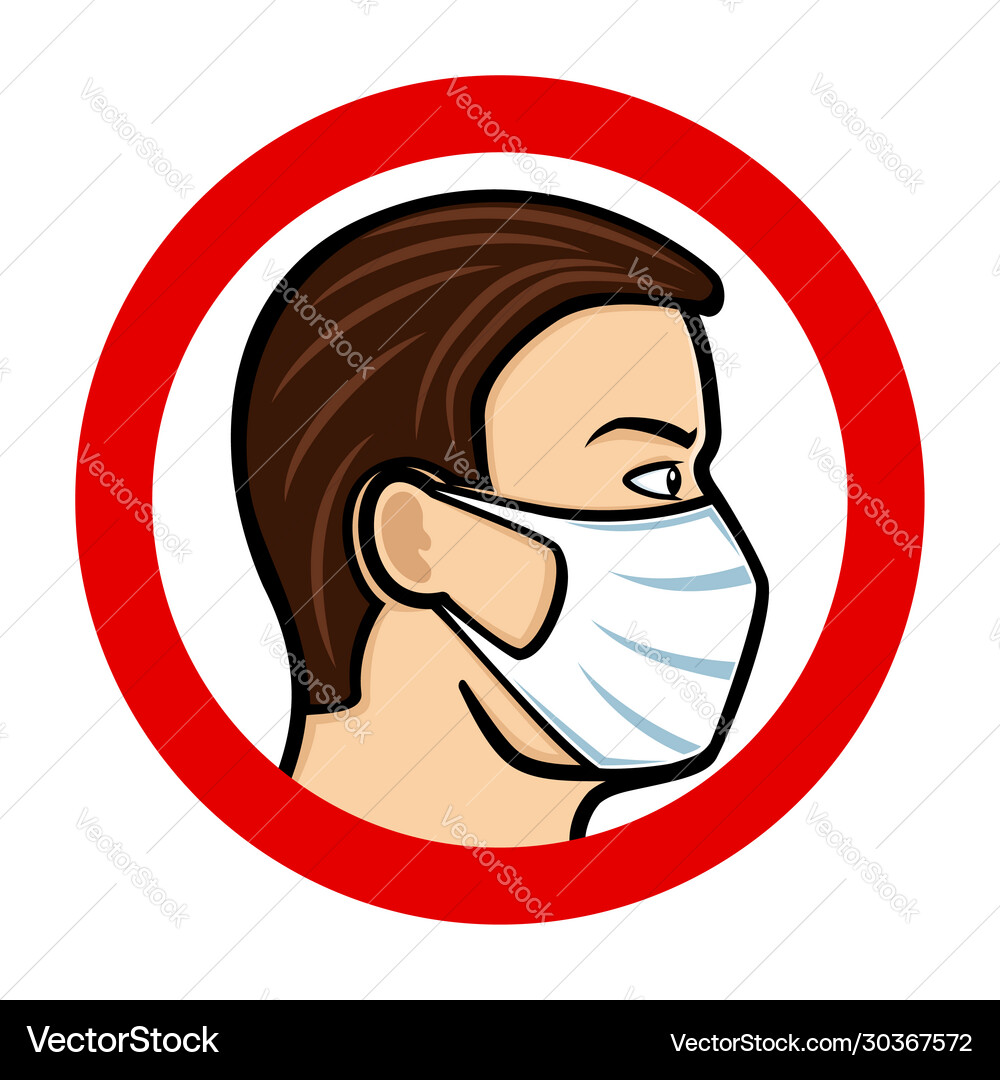 Round sign with a man in a protective mask Vector Image