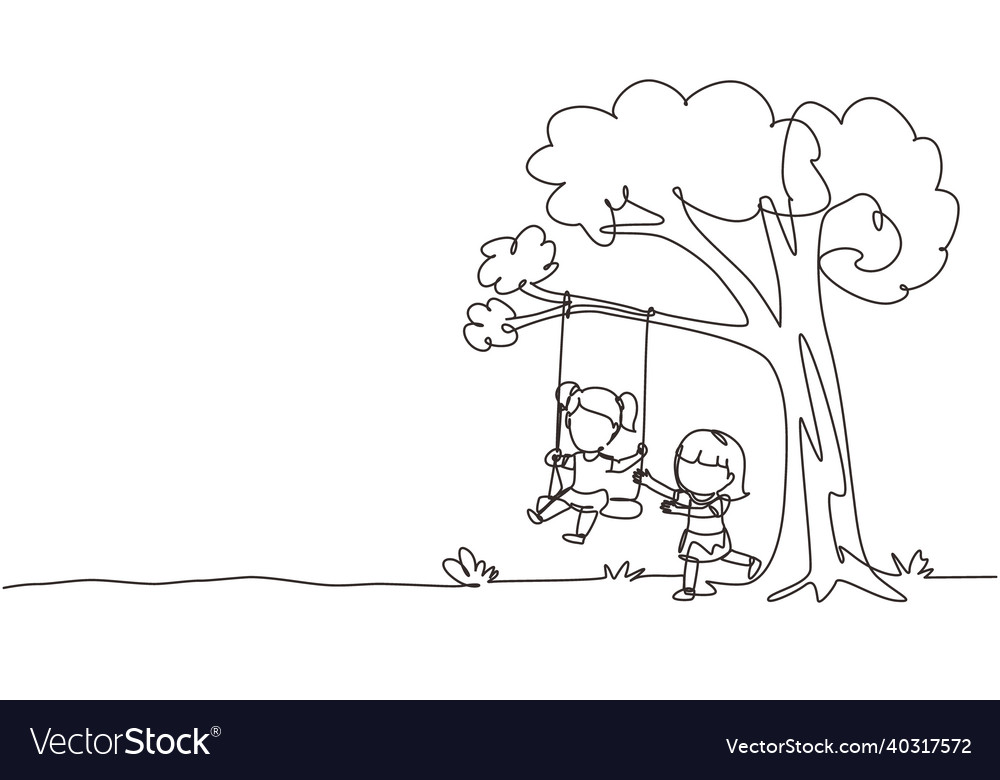 Single one line drawing happy two girls playing Vector Image Single one line drawing happy two girls playing Vector Image