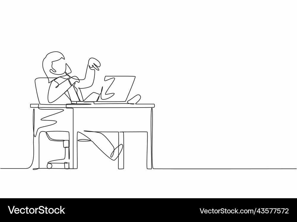 Single one line drawing woman manager laughing Vector Image