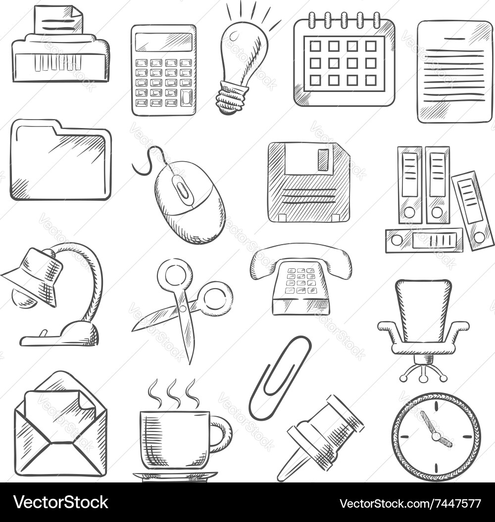 Business and office sketch icons Royalty Free Vector Image