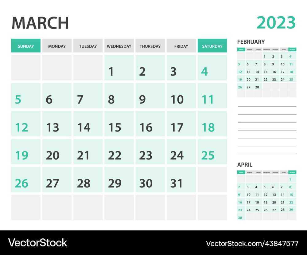 Calendar 2023 template-march year monthly Vector Image
