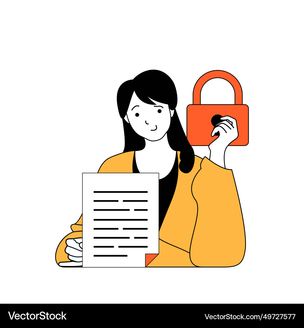 Cyber security concept with cartoon people in flat