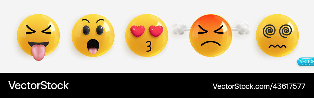 Emotion realistic 3d render set icon smile emoji Vector Image