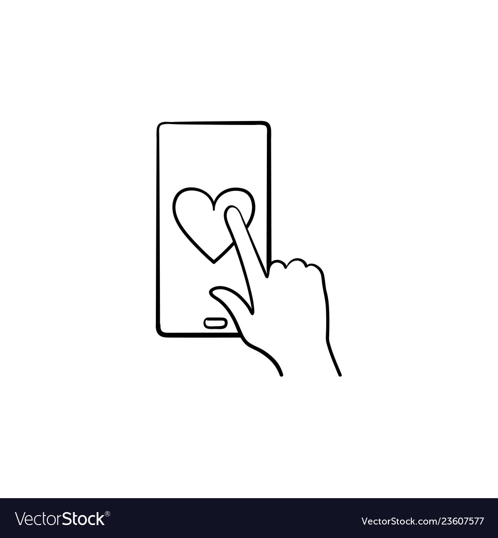 Hand clicking heart on smartphone screen Vector Image
