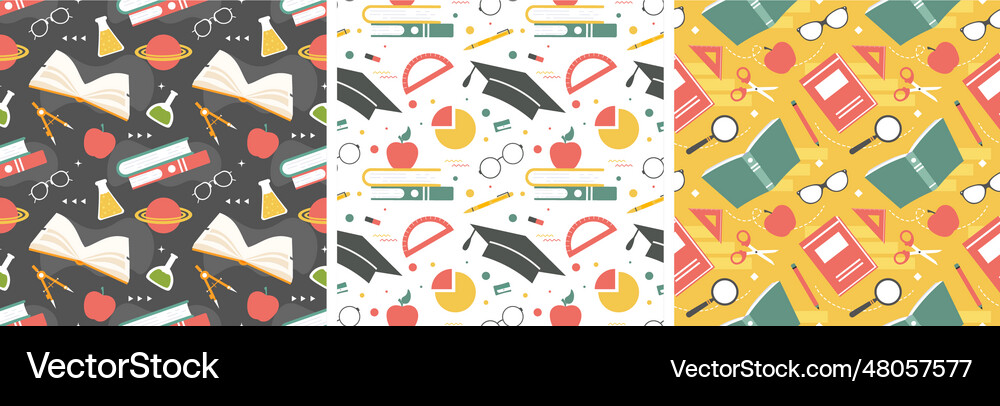 Set of happy teacher seamless pattern design Vector Image