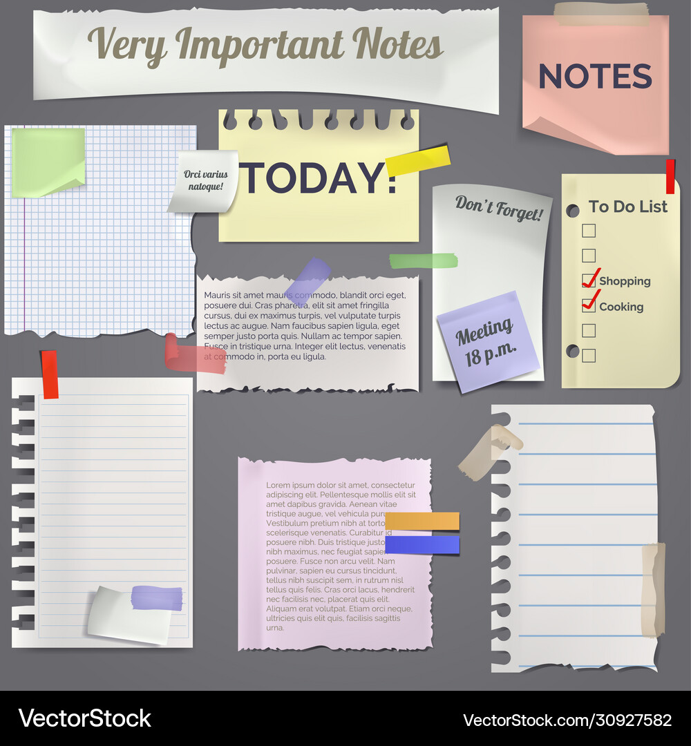 Color paper notes on stickers set Royalty Free Vector Image