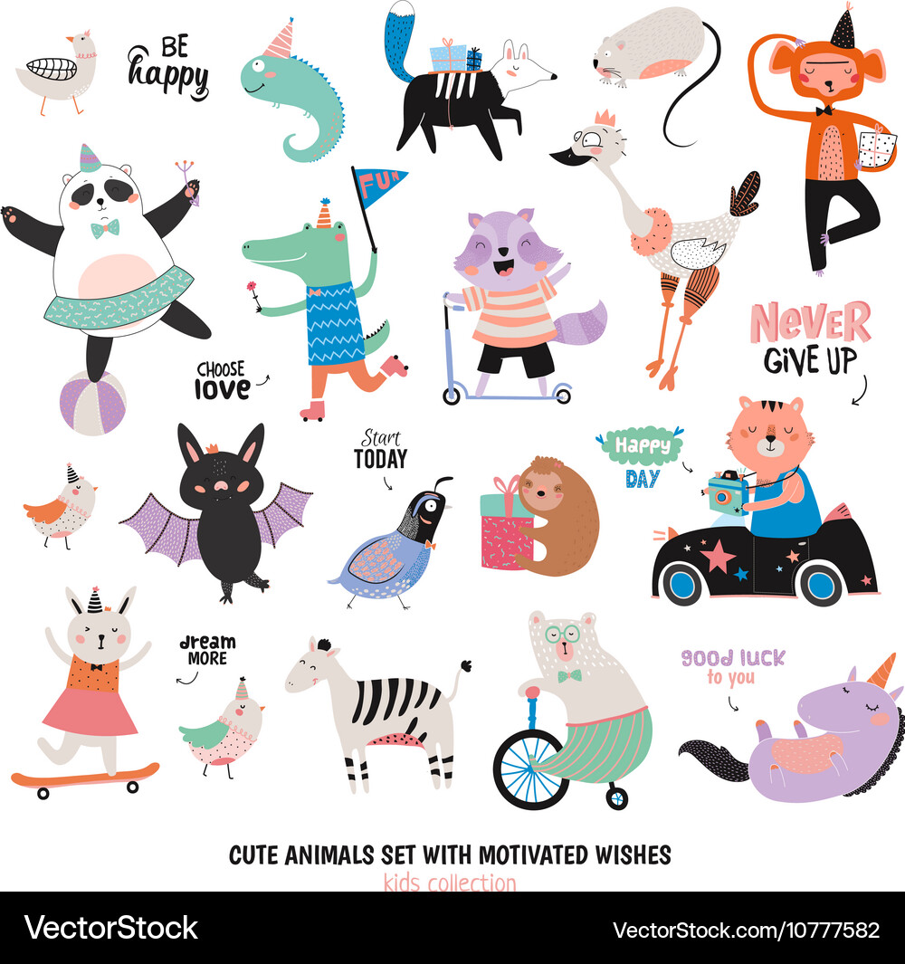 Cute Animals & Motivational Wishes Royalty Free Vector