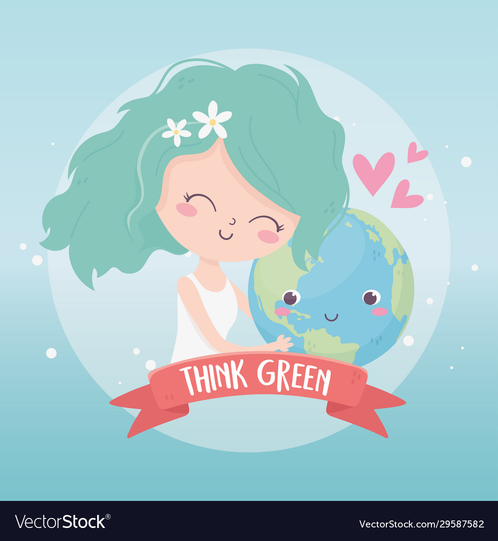 Cute girl holding world love environment ecology Vector Image