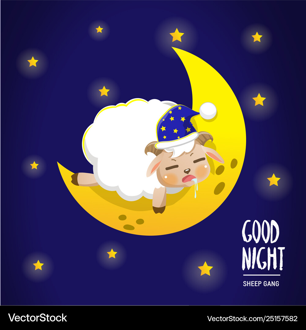 Cute Sheep Sleeping Under the Moon Royalty Free Vector Image
