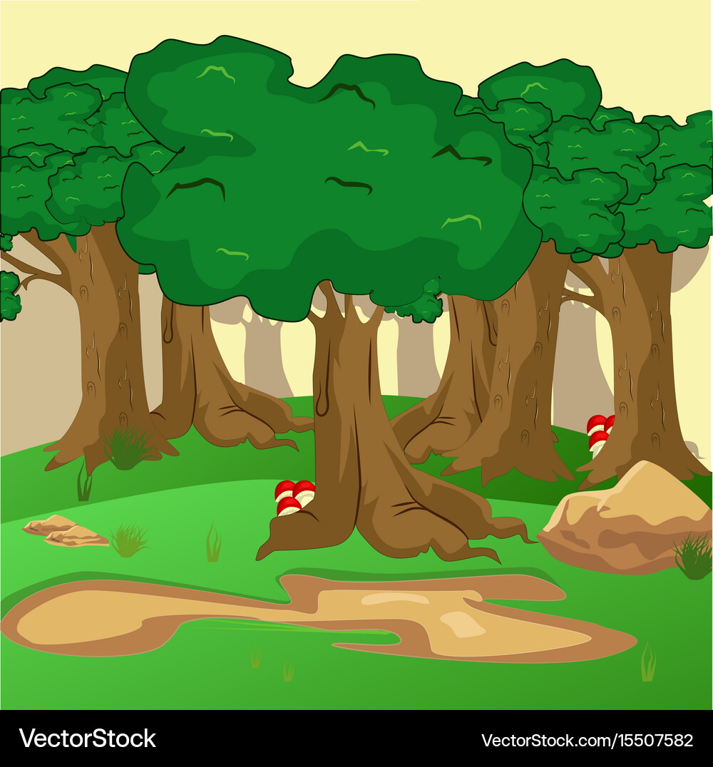 Forest scene with trail in the woods Royalty Free Vector