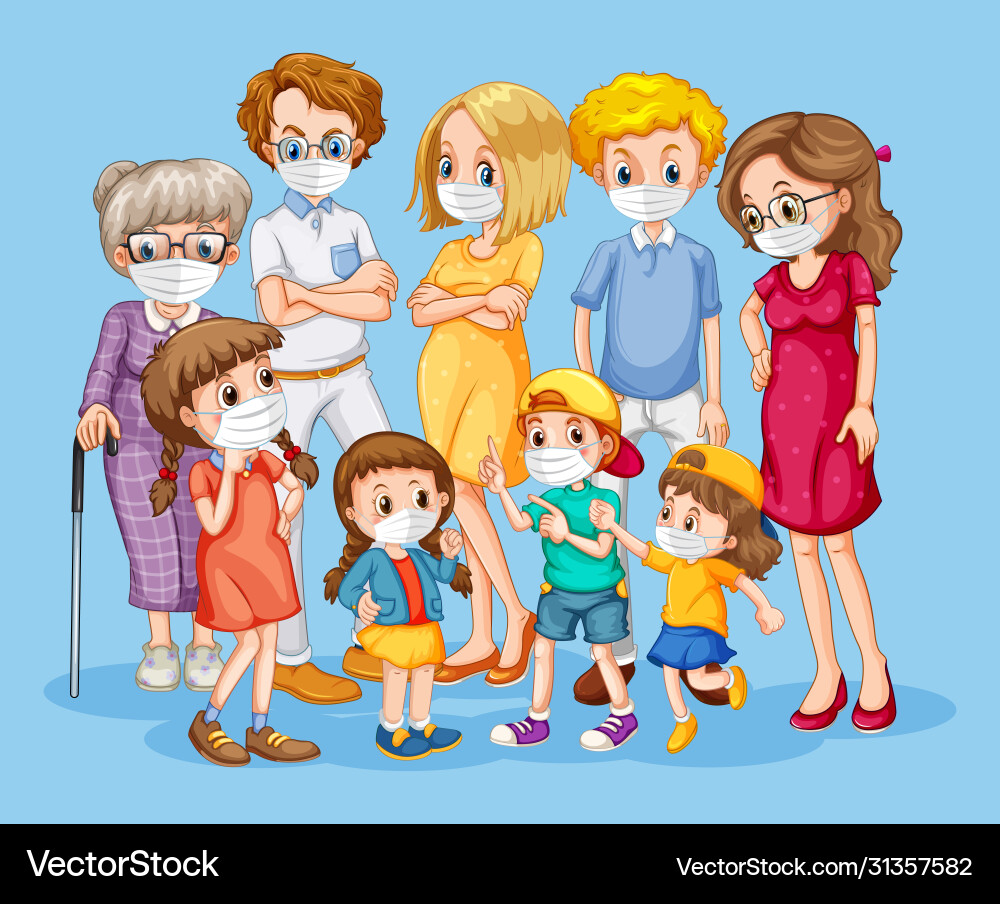 Group family member wearing mask Royalty Free Vector Image