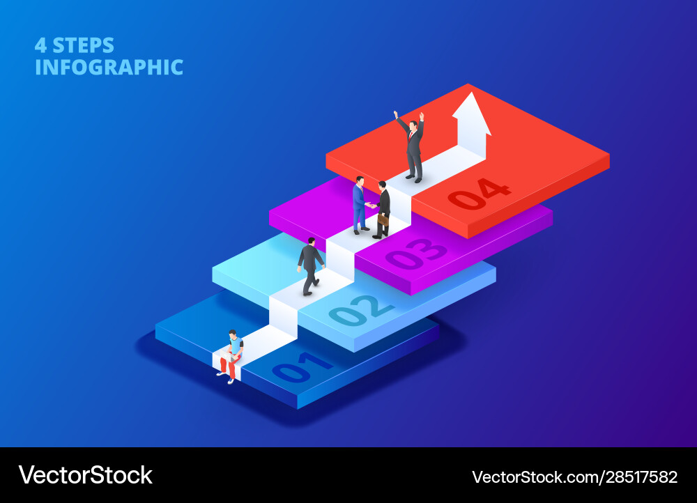 Isometric stairs with people infographic on Vector Image