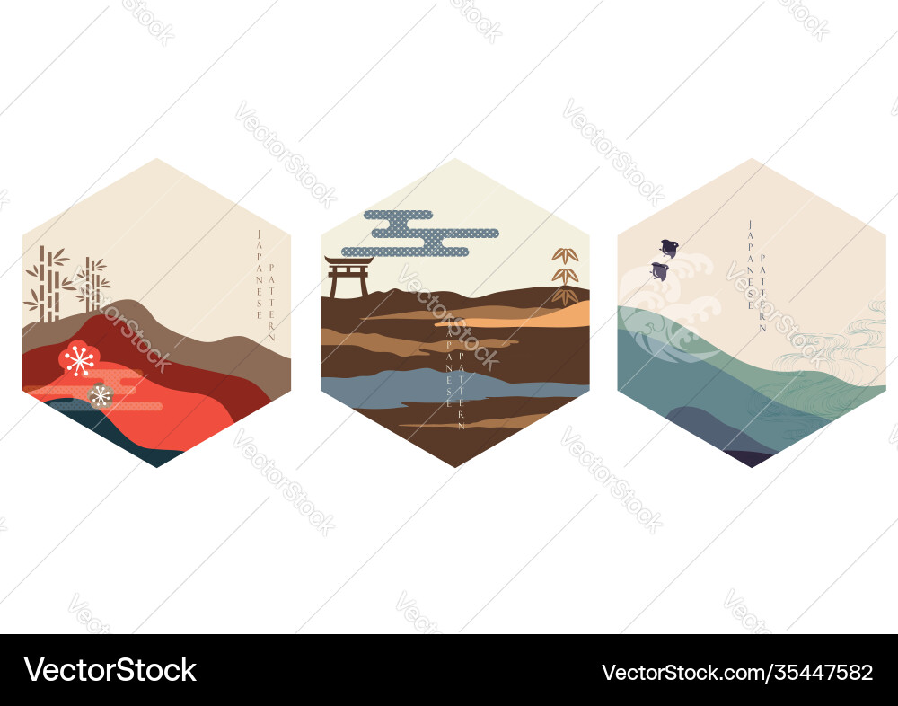 Japanese background with mountain forest asian Vector Image