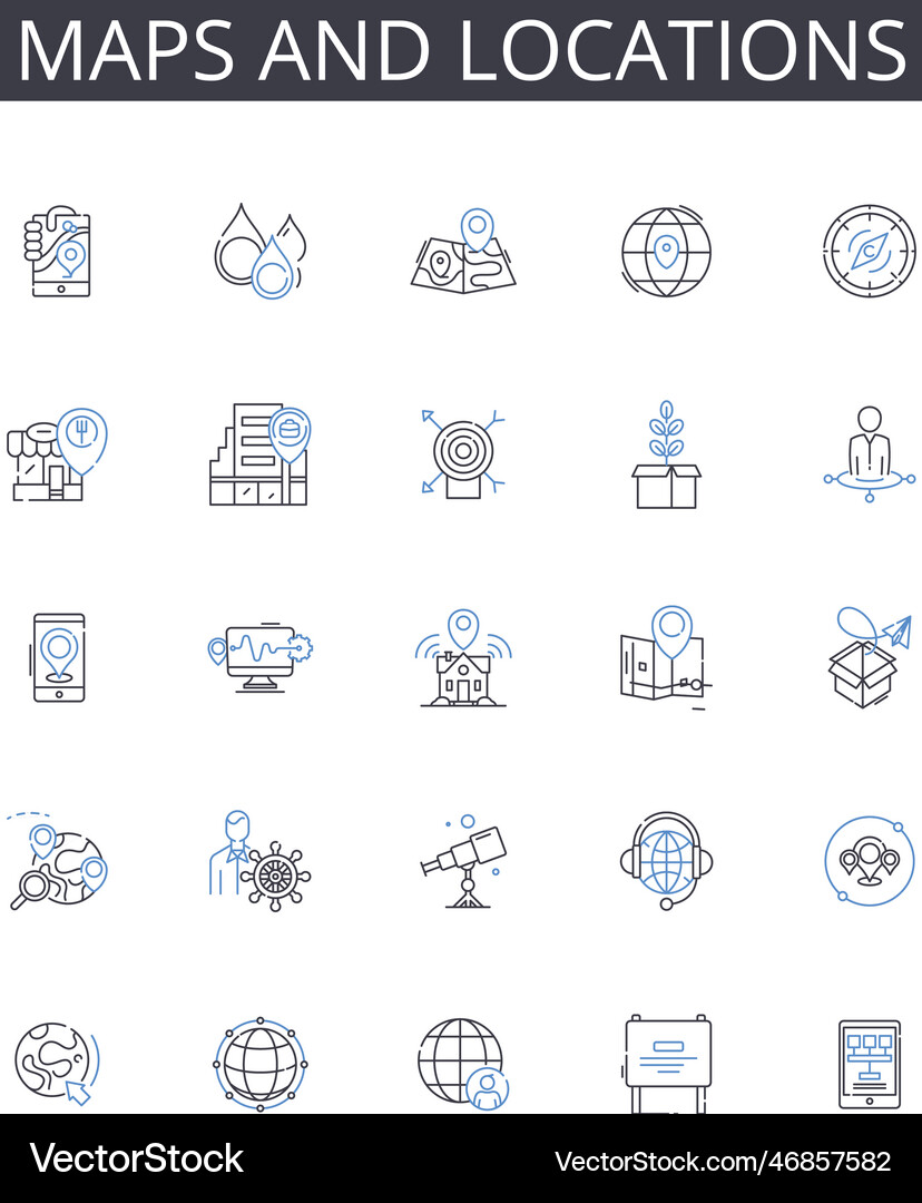Maps and locations line icons collection Vector Image