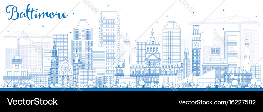 Outline baltimore skyline with blue buildings Vector Image