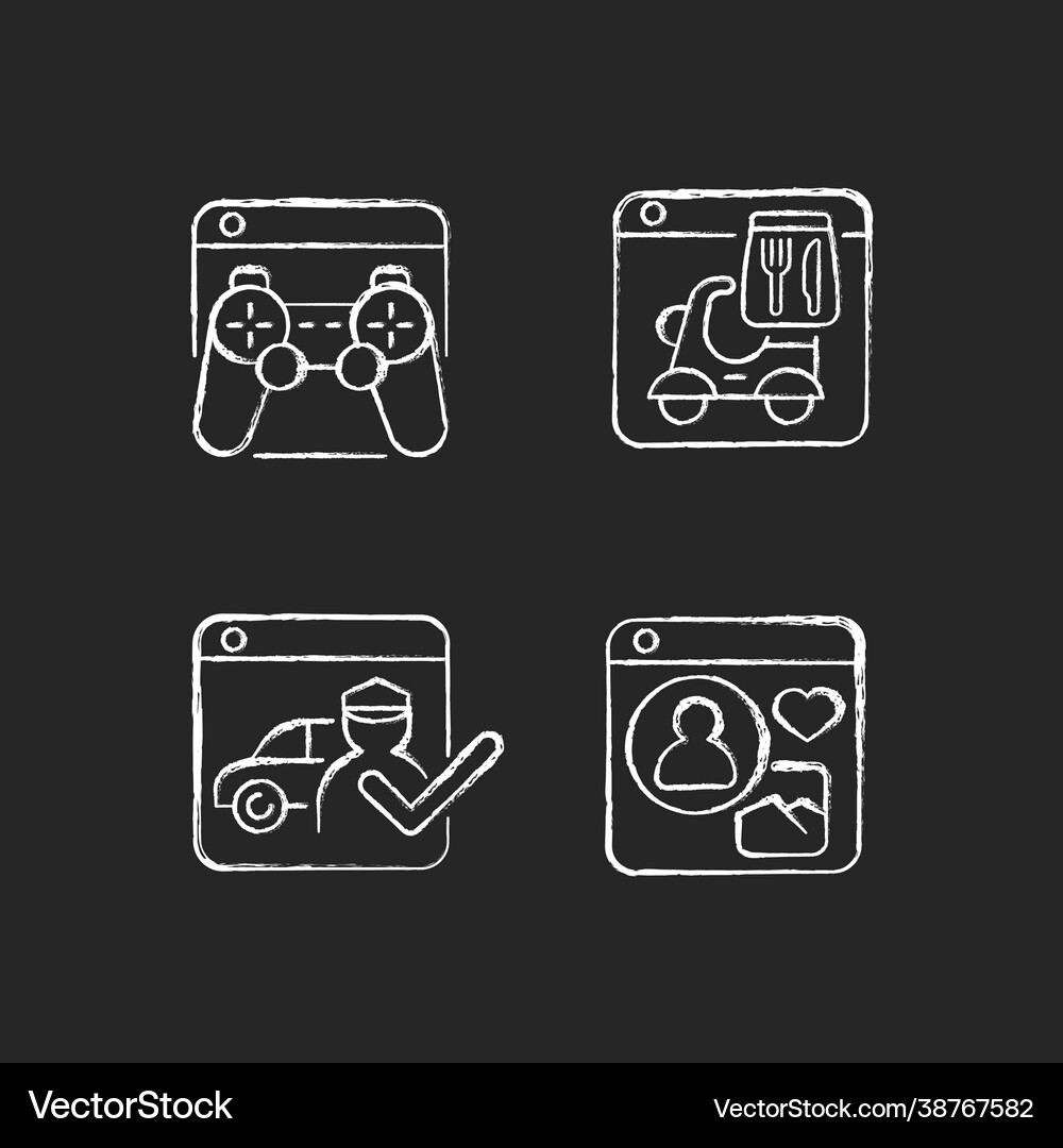 Platform business chalk white icons set on dark Vector Image