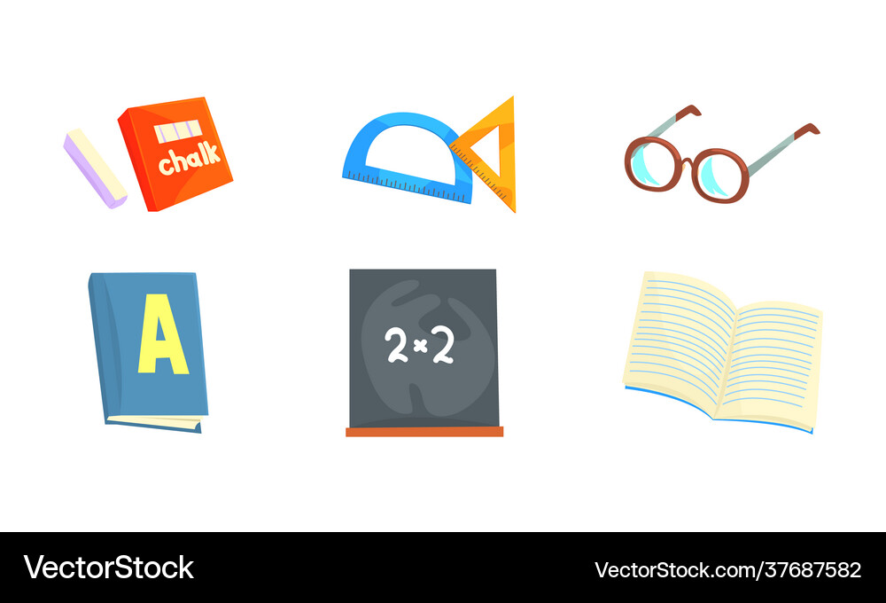 School supplies with blackboard chalk and ruler Vector Image