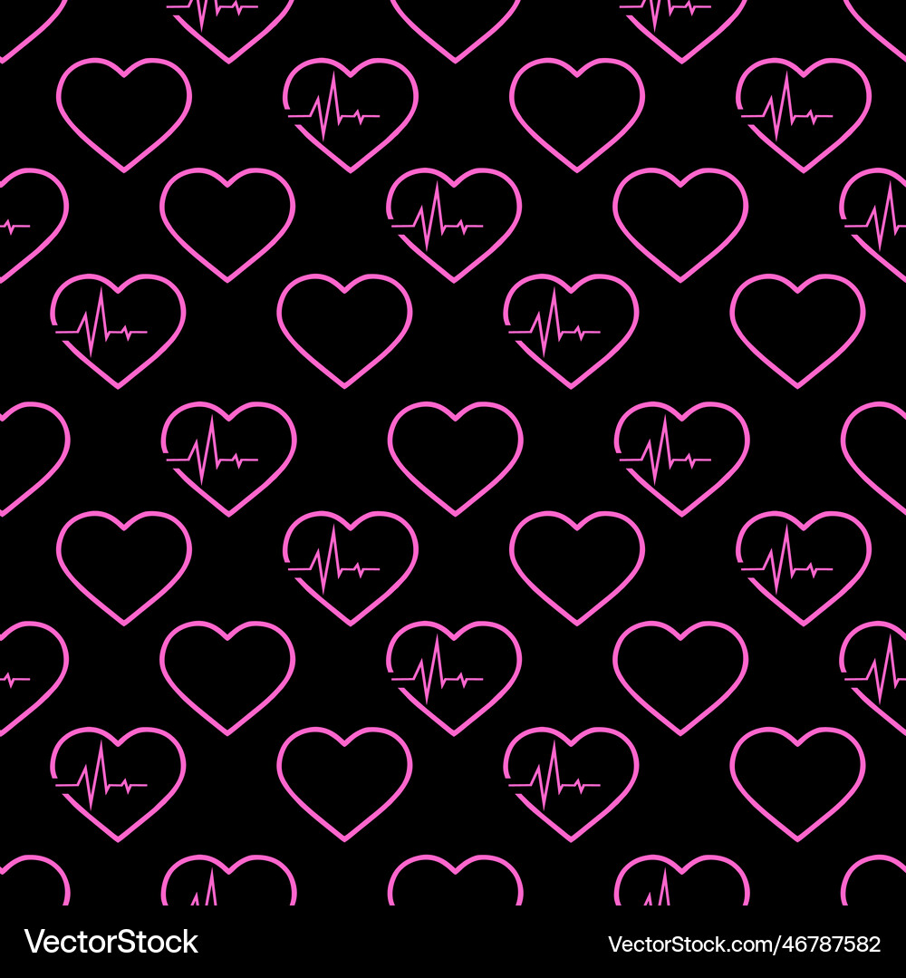 Simple seamless pattern of pink hearts on a black Vector Image