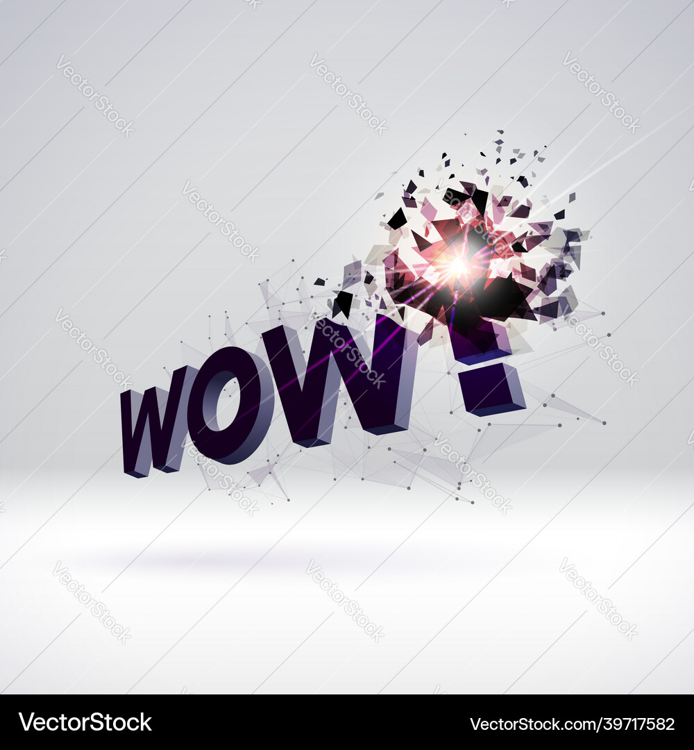 Wow exploding sign with particles for party Vector Image