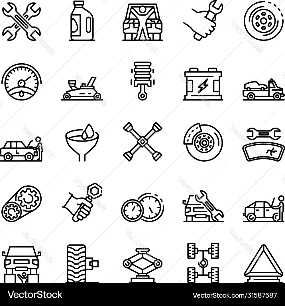 Auto mechanic icons set outline style Royalty Free Vector