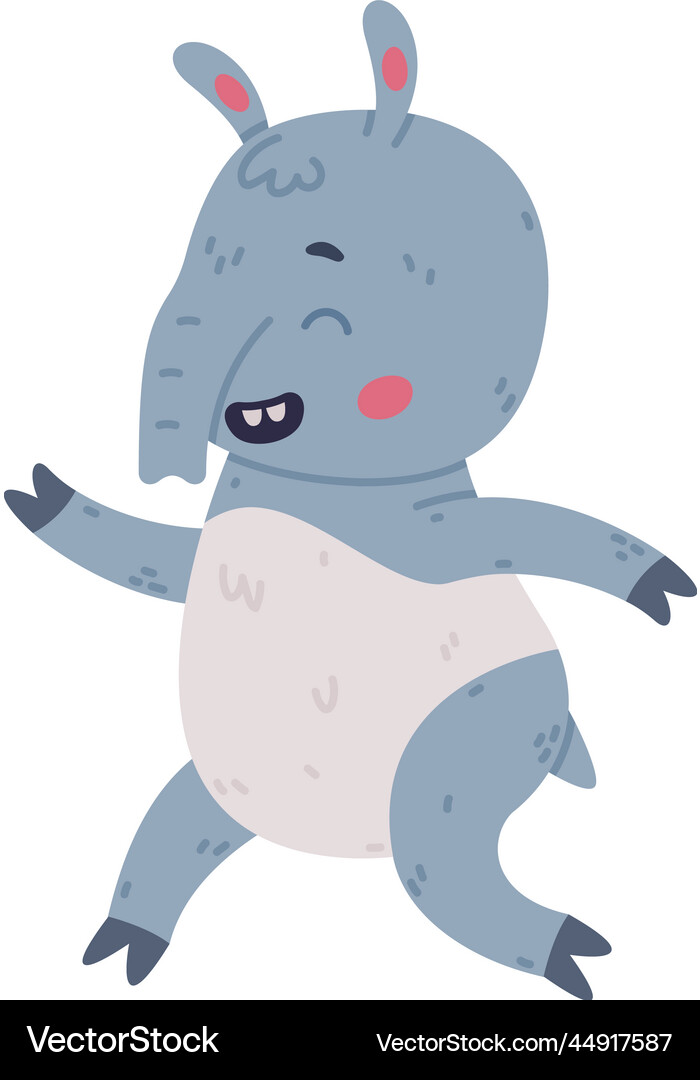 Cute grey tapir animal with proboscis running Vector Image