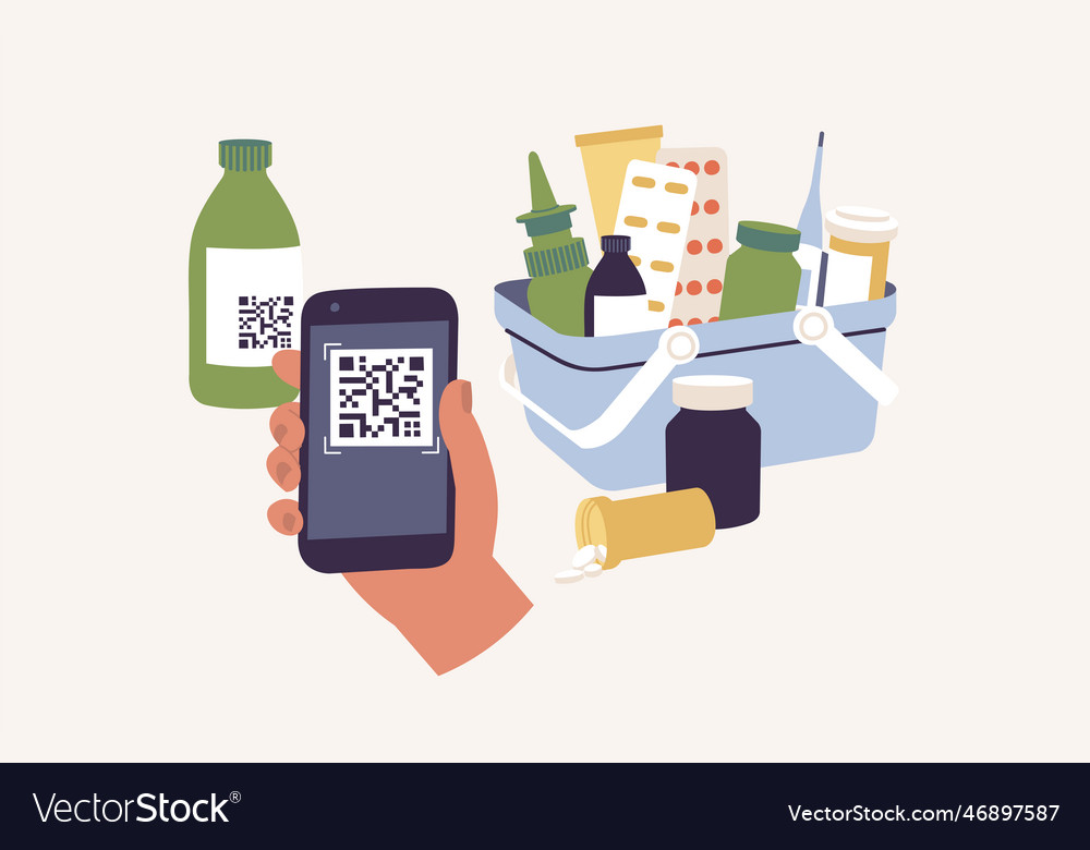 Hand holding mobile phone code scanner or reader Vector Image