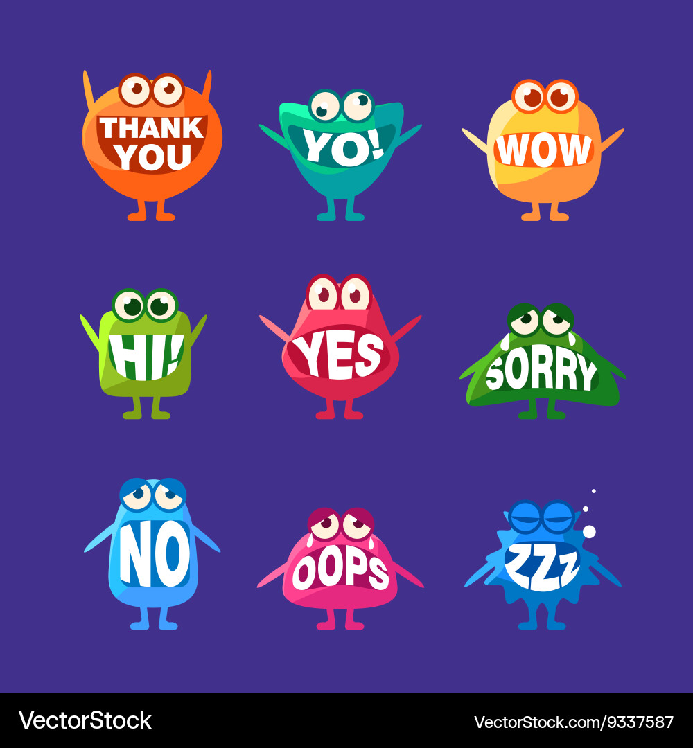 Monster with words in mouth for teeth set Vector Image