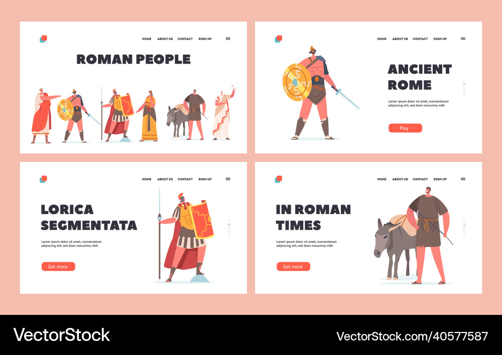 Roman people landing page template set ancient Vector Image