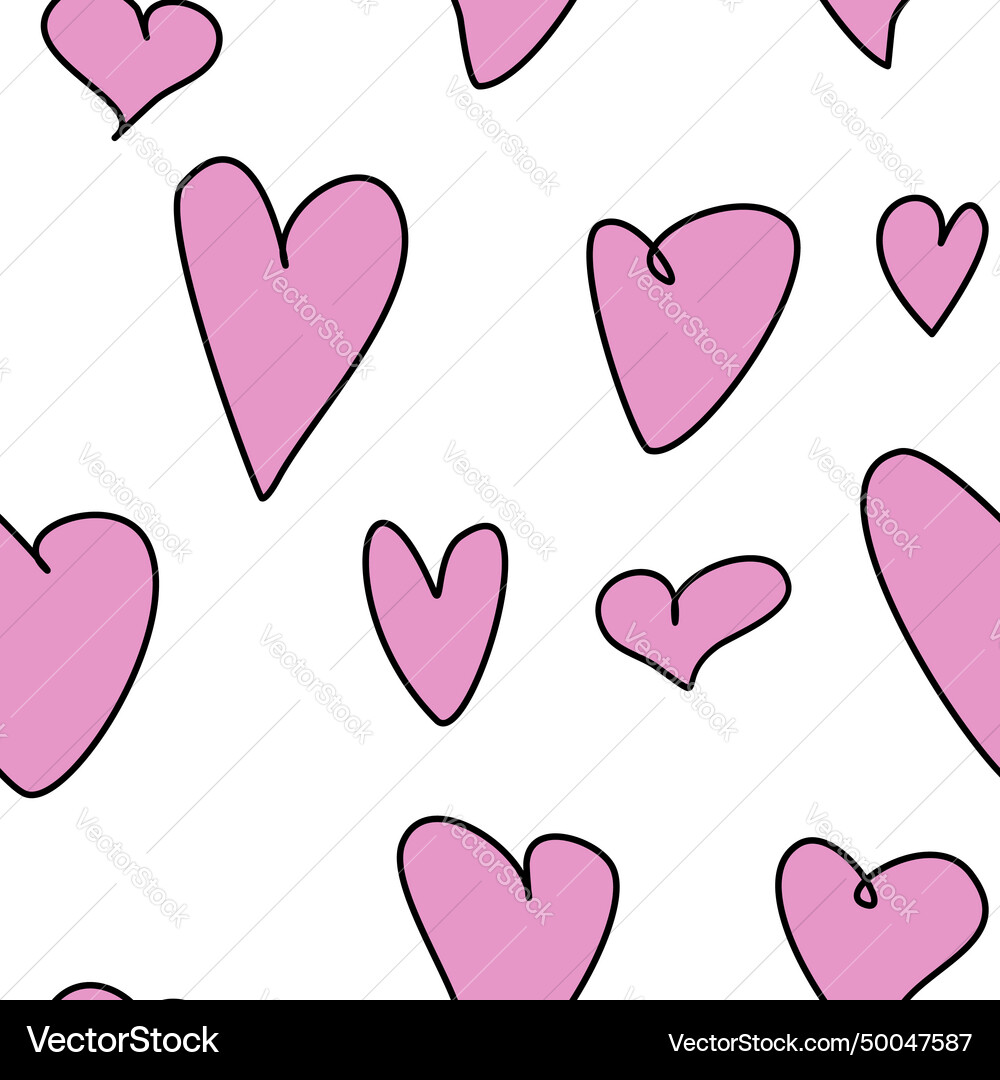 Seamless pattern of different pink contour hearts Vector Image