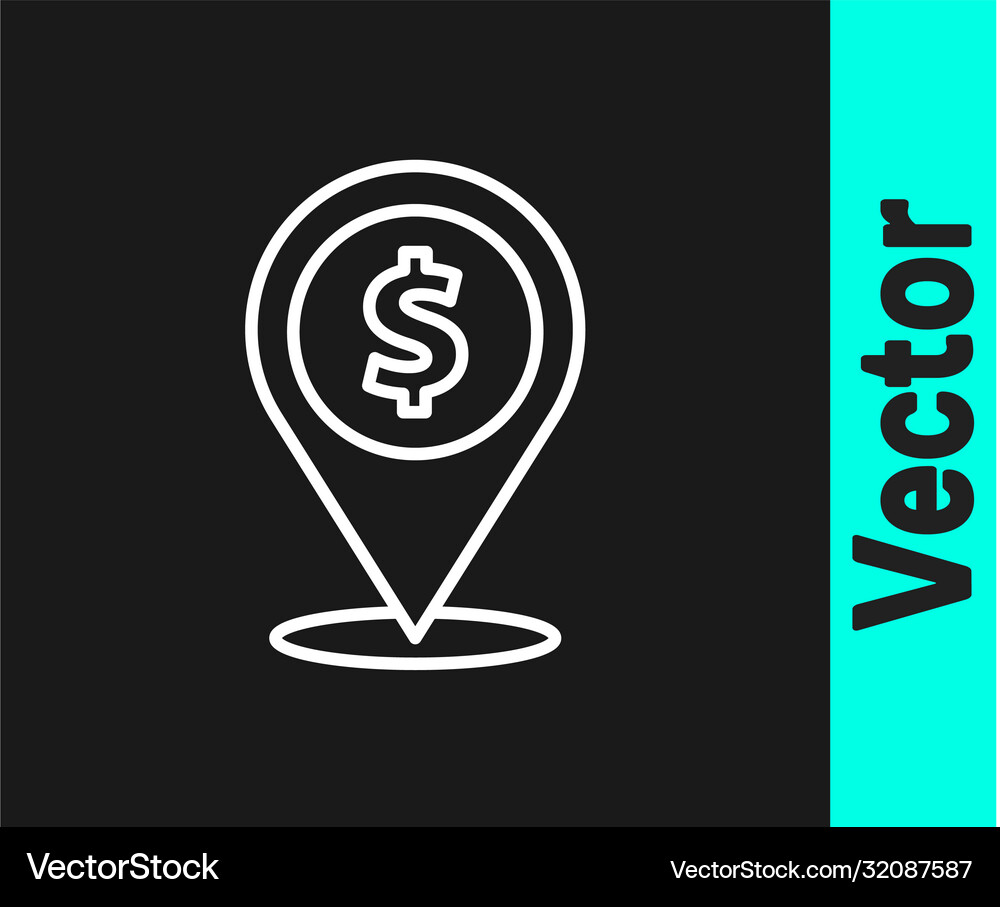 White line cash location pin icon isolated Vector Image