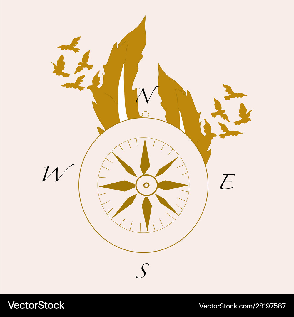 With compass and feathers and golden Royalty Free Vector