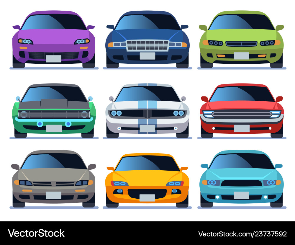 Car front view set urban traffic vehicle model Vector Image