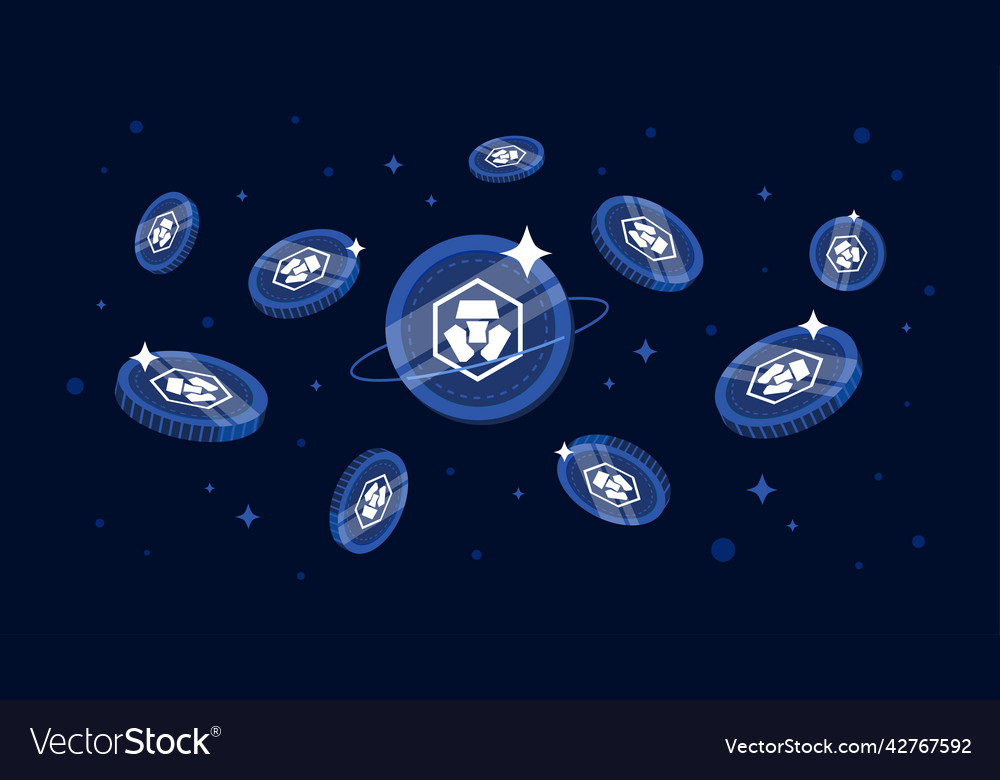Cronos cro coins falling from the sky Royalty Free Vector