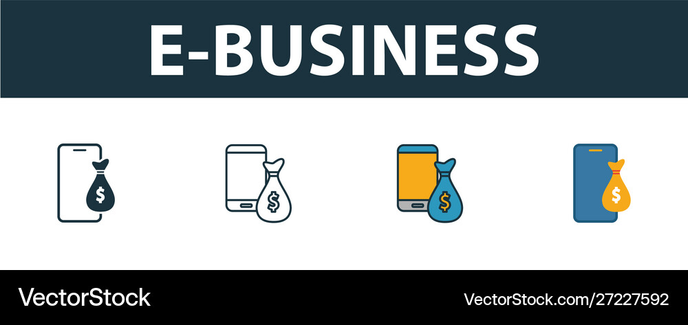 E-business icon set premium symbol in different Vector Image